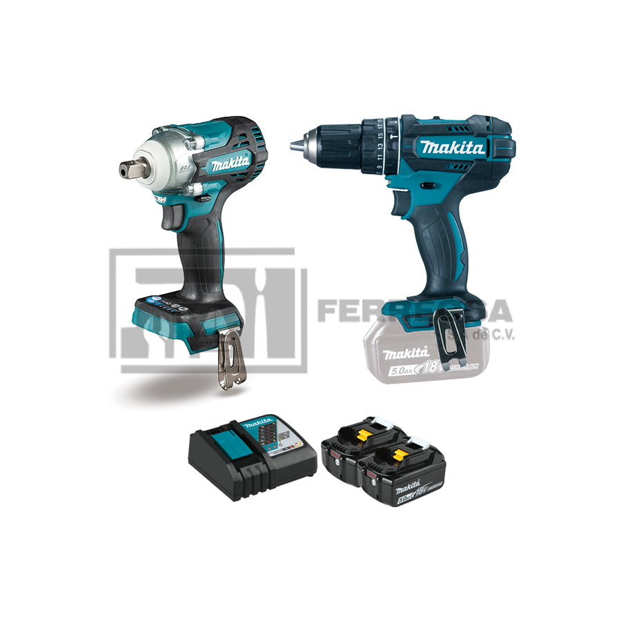 COMBO ROTOMARTILLO-IMPACTO 1/2" 18V DTW301Z+DHP482Z+BL1850B(2)+DC18RC DLX2500T MAKITA* - Tienda ...